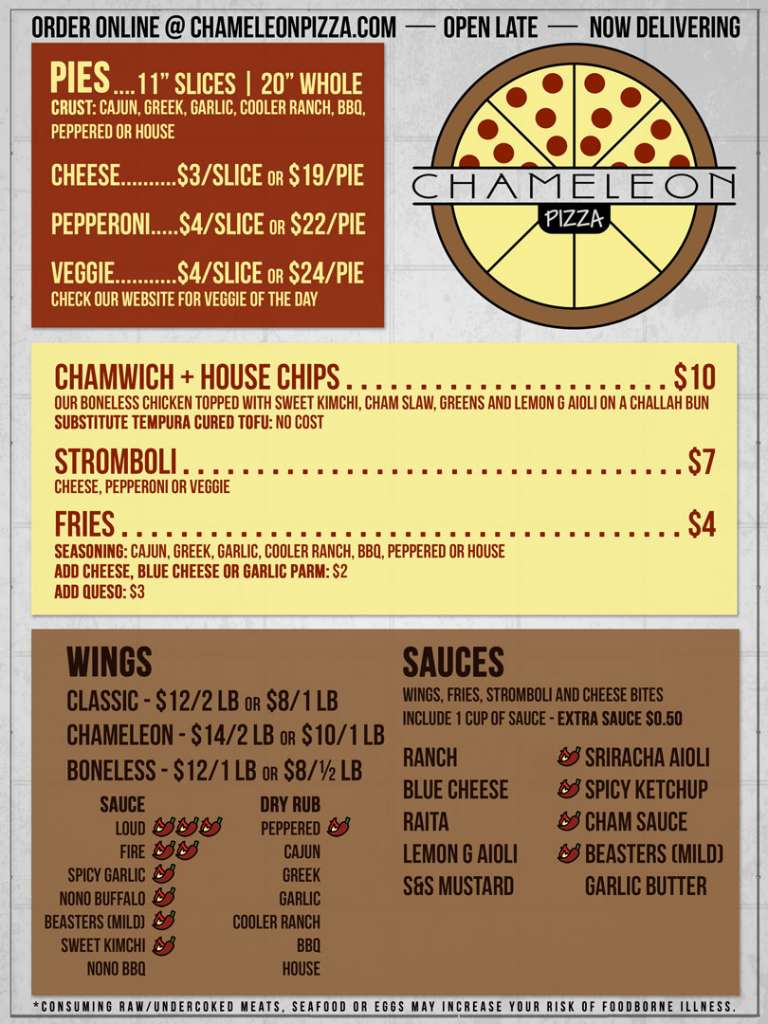 Menu | Chameleon Pizza