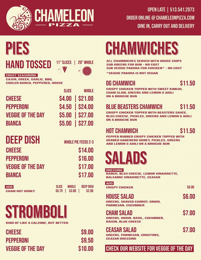 Menu | Chameleon Pizza
